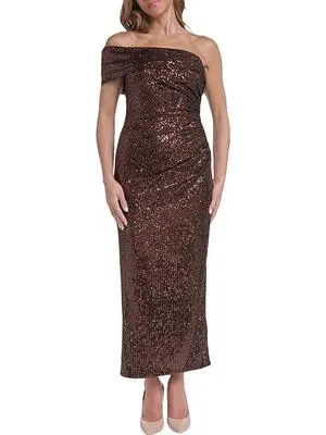 Eliza J Embellished One Shoulder Sheath Dress - Chocolate
