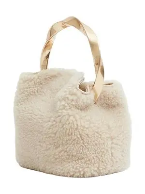 Simkhai Nixi Shearling Bucket Bag - Ecru
