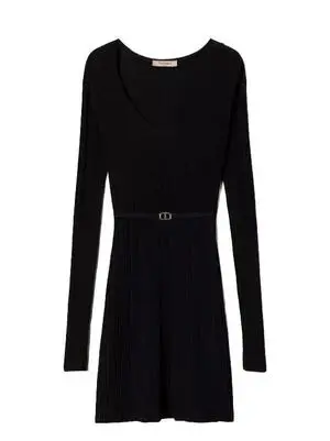 TWINSET Twinset Ribbed-Knit Belted Minidress