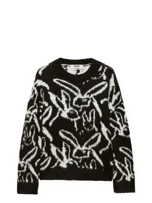 MSGM Rabbit-print Crew Neck Sweatshirt - Black