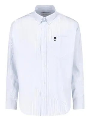 AMI Paris Striped Cotton Button-up Shirt - Light Blue