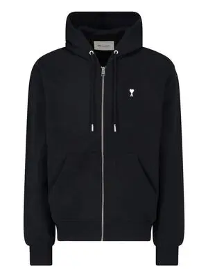 AMI Paris AMI Logo Zip-Up Hoodie Black