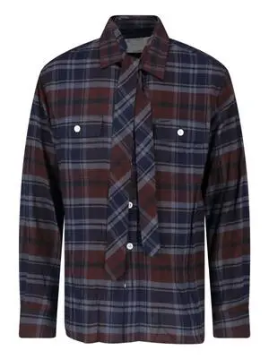 Sacai Plaid Long Sleeve Shirt With Tie Detail - Brown