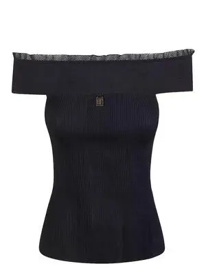 Elisabetta Franchi Off-shoulder Ribbed-knit Top - Blue