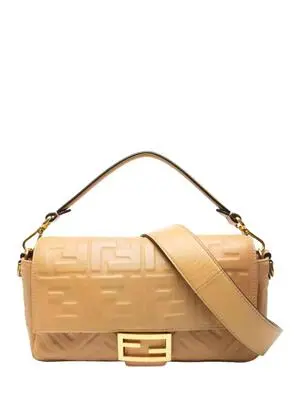 Fendi Zucca Embossed Leather Baguette Satchel - Neutrals