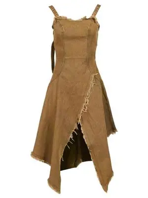 VIVAMUS Frayed-edge Open-back Denim Midi Dress - Brown