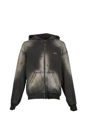 We11Done Dirty-wash Zip-up Hoodie - Black