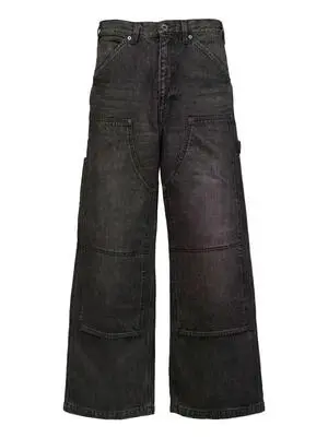 DAIRIKU Washed Double-knee Jeans - Black