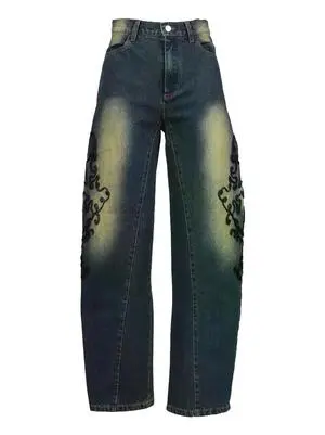 VIVAMUS Embroidered Faded Jeans - Blue