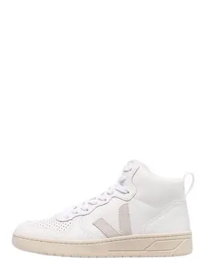 VEJA V-15 Leather High Top Sneakers - White