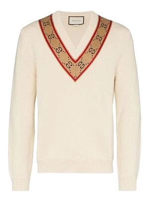 Gucci Gg V-neck Wool Sweater - Beige
