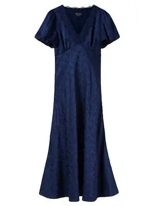 Whistles Floral V-neck Satin Midi Dress - Navy