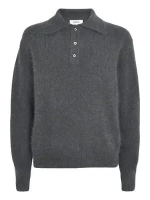SYSTEM Wool Long-sleeve Polo Shirt - Black