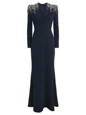 Jenny Packham Embellished Quicksilver Maxi Dress - Navy