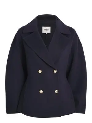 Maje Wool Pea Coat - Blue