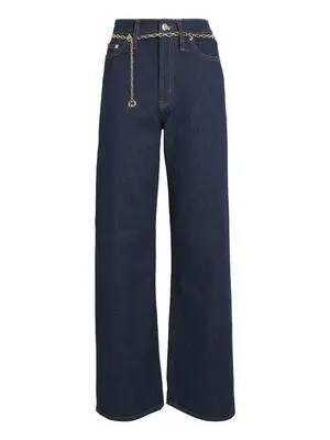 MAJE Maje Chain Belt Wide-Leg Jeans
