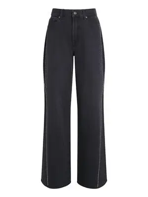 7 For All Mankind Stud Lotta High-rise Wide-leg Jeans - Navy