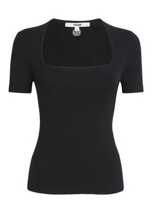 Maje Square-neck Ribbed Sweater - Black