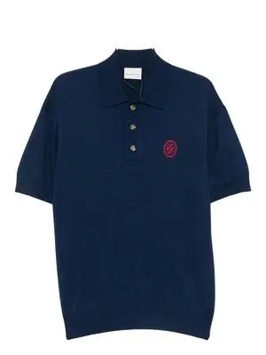 Drole De Monsieur Knit Polo Shirt In Viscose, Wool & Nylon Blend - Navy