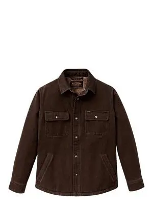 Filson Cotton Fleece-lined Classic Collar Button-front Shirt Jacket With Chest Flap Pockets - Brown