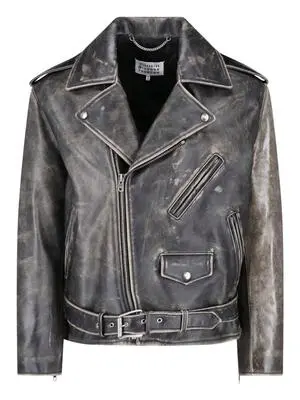 MAISON MARGIELA Distressed Leather Biker Jacket - Black