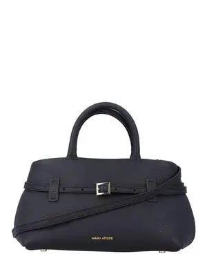 Manu Atelier Pebbled Leather Top Handle Bag - Nero