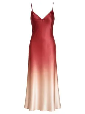 Loveist Store Sienna Ombre Satin Midi Dress - Red