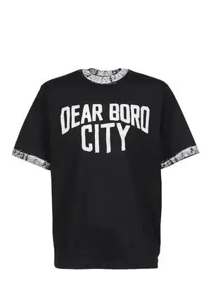 DEAR BORO Logo-print Ringer T-shirt - Black