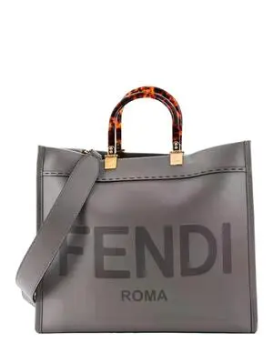 Fendi Sunshine Shopper Leather Medium Tote Bag - Grey