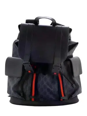 Gucci Double Pocket Buckle Gg Coated Canvas Large Backpack - Black