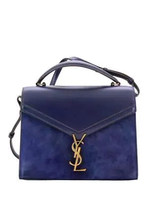 Saint Laurent Cassandra Leather And Suede Medium Shoulder Bag - Blue