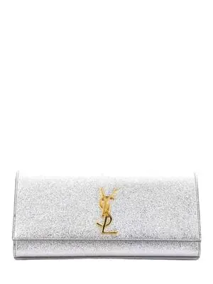 Saint Laurent Saint Laurent Metallic Calfskin Classic Monogram Long Clutch Bag Silver