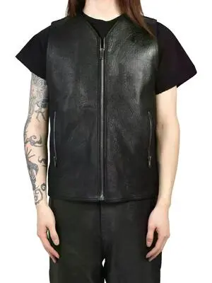 DET BLEV SENT Zip-up Leather Vest - Black