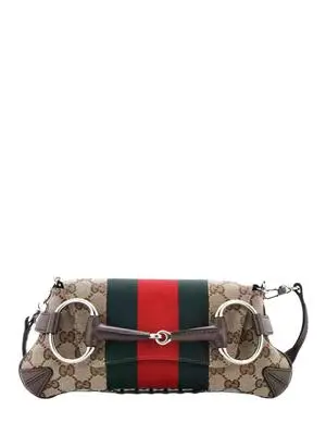 Gucci Horsebit Web Chain Clutch - Brown