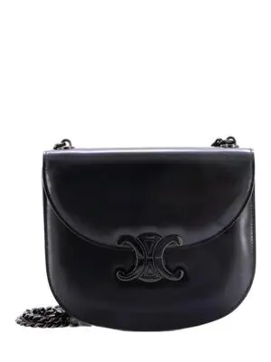 Celine Triomphe Besace Clea Chain Flap Leather Shoulder Bag - Black
