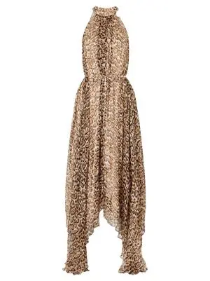 Saloni Belted Leopard-print Silk Halterneck Midi Dress - Brown