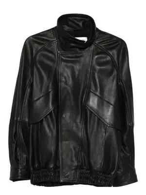 Nour Hammour Long-sleeve Leather Bomber Jacket - Black