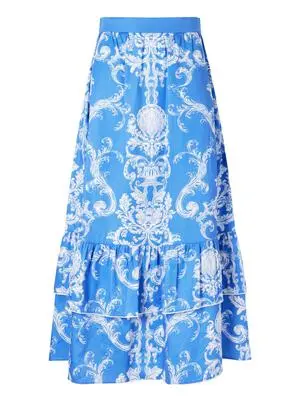 Borgo De Nor Printed Cotton Midi Skirt - Blue