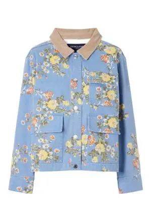 Veronica Beard Corduroy-trimmed Floral-print Denim Jacket - Blue
