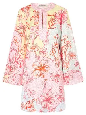 MARY KATRANTZOU Checked Floral-print Satin Midi Dress - No