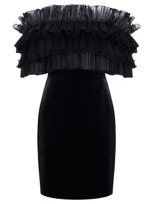 Elisabetta Franchi Velvet Off-the-shoulder Ruffle Dress - Black