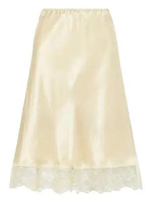 Carine Gilson Lace-trimmed Silk-satin Midi Skirt - No