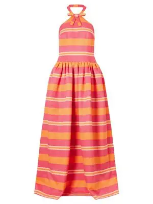 EMILIA WICKSTEAD Striped Taffeta Halterneck Gown - Red