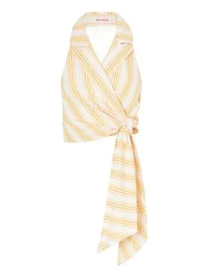 ROSIE ASSOULIN Rosie Assoulin Wrapped Up Tie-Detailed Striped Cotton Halterneck Blouse