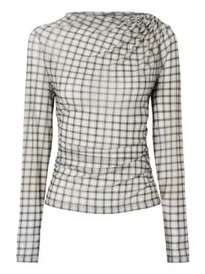 Veronica Beard Plaid Long Sleeve Blouse - Gray