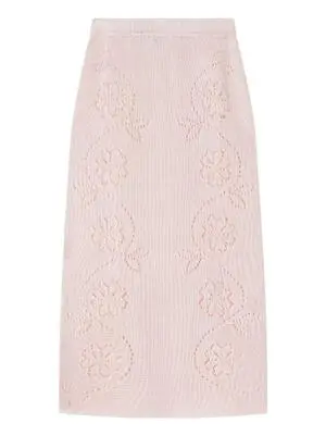 Calle Del Mar Embroidered Knitted Midi Skirt - Pink