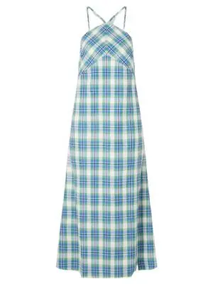 Rosie Assoulin Checked Woven Cotton Maxi Dress - Blue
