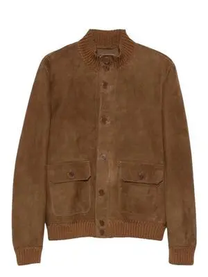 SALVATORE SANTORO Ribbed-trim Suede Jacket - Brown