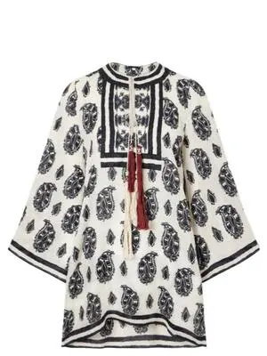 Johanna Ortiz Printed Linen Mini Dress - Black