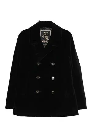 SEALUP Double-breasted Velvet Coat - Black